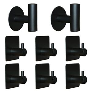 8 packs adhesive towel hooks - stainless steel bathroom hook, wall towel hooks heavy duty adhesive hooks for bathroom kitchen garage home hotel office (black)