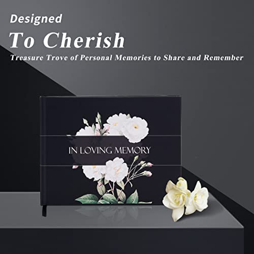 BADAWEN Funeral Guest Book, in Loving Memory Guest Book for Hardcover Memorial Service Registry Decorations, Silver Pen, Memory Table Card, Poetry Card, White Rose Set of 6