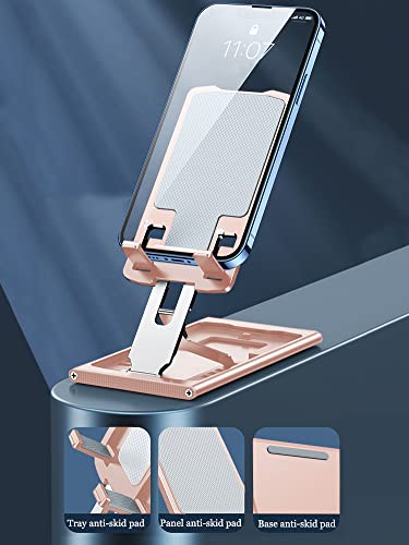 Casartish Portable Cell Phone Stand, Adjustable Phone Stand for Desk, Ultra Thin Phone Holder Stand, Folding Alloy Stand Compatible with All Mobile Phone, iPad, Tablet 4-12'' Desk Accessories (Pink)