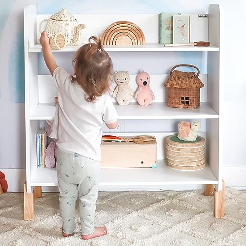 dadada Muse Toddler Bookshelf, 3-Tier 30" Modern Storage Display, White/Natural