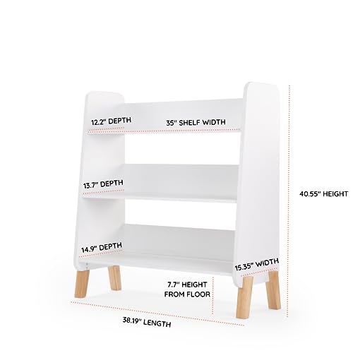 dadada Muse Toddler Bookshelf, 3-Tier 30" Modern Storage Display, White/Natural