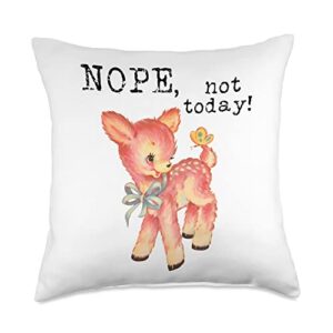 pink sky kitsch kawaii, funny deer, kitsch, retro christmas throw pillow, 18x18, multicolor