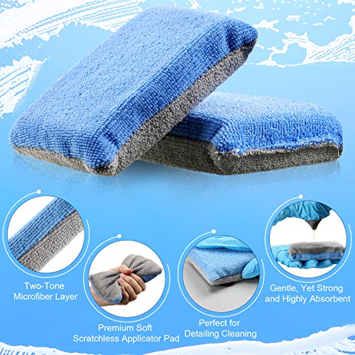 Tallew 24 Pieces Blue and Gray Thin Microfiber Ceramic Coating Applicator Sponge Car Wash Pads Cleaning Pads for Applying Wax