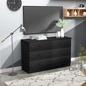 Bigbiglife Wood Dresser for Bedroom, 6 Drawer Double Dresser with Metal Handles, Sturdy and Modern Chest of Drawers (Black)