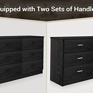 Bigbiglife Wood Dresser for Bedroom, 6 Drawer Double Dresser with Metal Handles, Sturdy and Modern Chest of Drawers (Black)