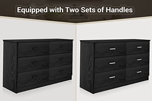 Bigbiglife Wood Dresser for Bedroom, 6 Drawer Double Dresser with Metal Handles, Sturdy and Modern Chest of Drawers (Black)