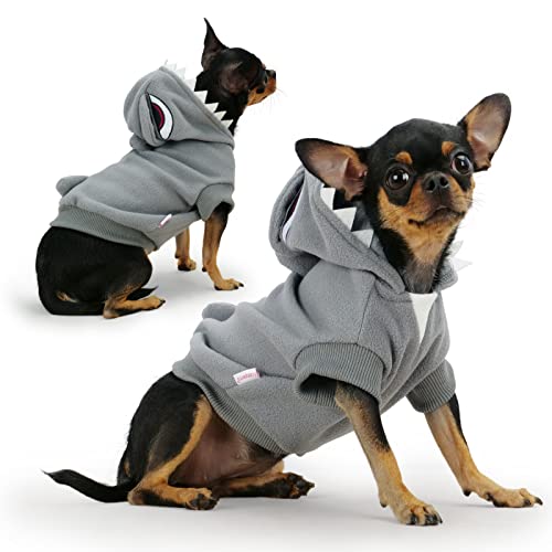 Frienperro Dog Shark Costume, Chihuahua Halloween Costumes, XXS Dog Clothes, Puppy Dog Clothes, Warm Soft Small Dog Hoodie for Small Dogs Girl Boy Pet Cat Winter Warm Sweatshirt XX-Small