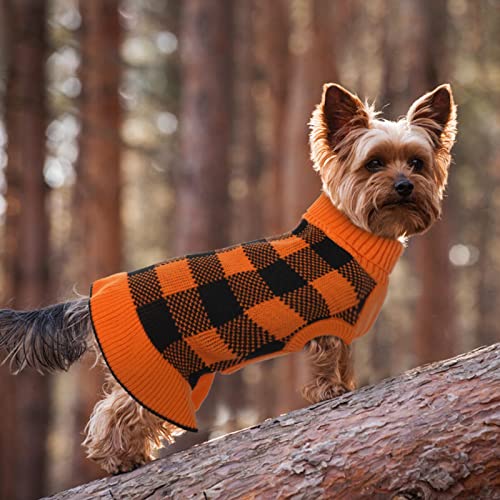 Lelepet Dog Sweater Dress Turtleneck Pullover Knitwear Warm Girl Dogs Dress Small Dog Sweaters for Girls Fall Winter Classic Plaid Dog Halloween Sweater for Small Medium Female Dogs Puppy, Orange, S