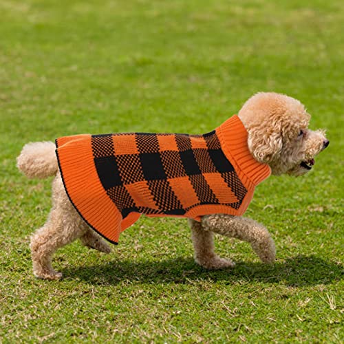 Lelepet Dog Sweater Dress Turtleneck Pullover Knitwear Warm Girl Dogs Dress Small Dog Sweaters for Girls Fall Winter Classic Plaid Dog Halloween Sweater for Small Medium Female Dogs Puppy, Orange, S