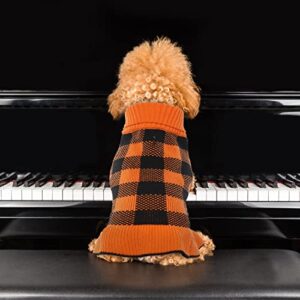 Lelepet Dog Sweater Dress Turtleneck Pullover Knitwear Warm Girl Dogs Dress Small Dog Sweaters for Girls Fall Winter Classic Plaid Dog Halloween Sweater for Small Medium Female Dogs Puppy, Orange, S