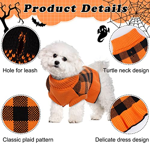 Lelepet Dog Sweater Dress Turtleneck Pullover Knitwear Warm Girl Dogs Dress Small Dog Sweaters for Girls Fall Winter Classic Plaid Dog Halloween Sweater for Small Medium Female Dogs Puppy, Orange, S