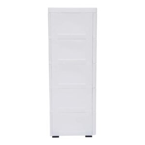 LiFuJunDong 5 Drawer Plastic Drawer Dresser on Wheels,White Storage Cabinet Organizer,Stackable Vertical Clothes Storage Tower for Bedroom,Drawer Cabinets for Hallway, Entrance, Closet H33xW18xD11