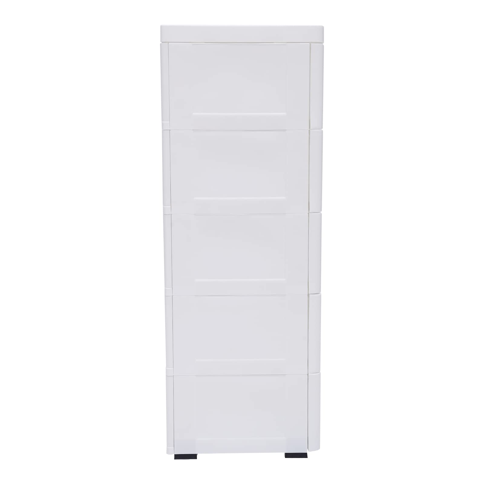 LiFuJunDong 5 Drawer Plastic Drawer Dresser on Wheels,White Storage Cabinet Organizer,Stackable Vertical Clothes Storage Tower for Bedroom,Drawer Cabinets for Hallway, Entrance, Closet H33xW18xD11