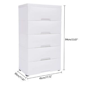 LiFuJunDong 5 Drawer Plastic Drawer Dresser on Wheels,White Storage Cabinet Organizer,Stackable Vertical Clothes Storage Tower for Bedroom,Drawer Cabinets for Hallway, Entrance, Closet H33xW18xD11