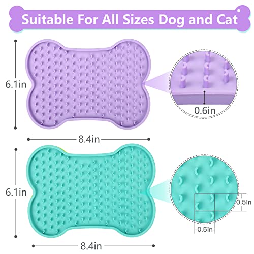 UPSKY Dog Lick Mats, 2 Pack Slow Feeder Licking Mat, Bone-Shaped Dog Lick Pads, Boredom and Anxiety Reducer, Dog Treats Lick Mats for Food, Yogurt, Peanut Butter (Purple+Blue)