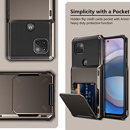 Vofolen for Moto One 5G Ace Case Wallet Cover 4-Card Credit Card Holder ID Slot Scratch Resistant Dual Layer Hybrid Protective Hard Shell Rugged TPU Bumper Armor Case for Motorola One 5G Ace Gun