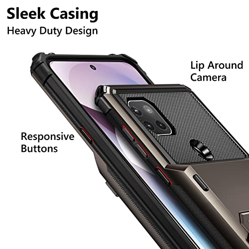 Vofolen for Moto One 5G Ace Case Wallet Cover 4-Card Credit Card Holder ID Slot Scratch Resistant Dual Layer Hybrid Protective Hard Shell Rugged TPU Bumper Armor Case for Motorola One 5G Ace Gun