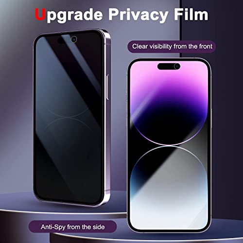 YMHML 2 Pack iPhone 14 Pro Privacy Screen Protector + 2 Pack iPhone 14 Pro Camera Lens Protector, Anti Spy Tempered Glass Privacy Screen for iPhone 14 Pro (6.1 Inch), Bubble Free Easy Installation