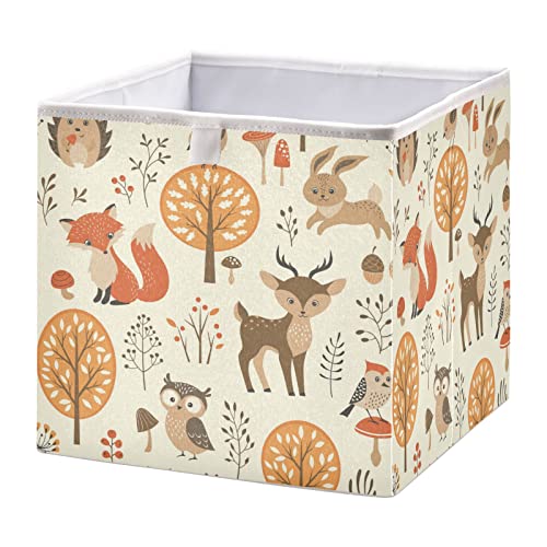 ALAZA Collapsible Storage Cubes Organizer,Autumn Forest Jungle Animal Fox Deer Rabbit Storage Containers Closet Shelf Organizer with Handles for Home Office