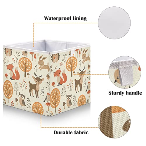 ALAZA Collapsible Storage Cubes Organizer,Autumn Forest Jungle Animal Fox Deer Rabbit Storage Containers Closet Shelf Organizer with Handles for Home Office