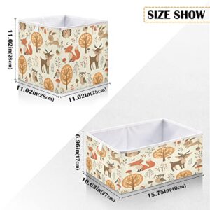 ALAZA Collapsible Storage Cubes Organizer,Autumn Forest Jungle Animal Fox Deer Rabbit Storage Containers Closet Shelf Organizer with Handles for Home Office