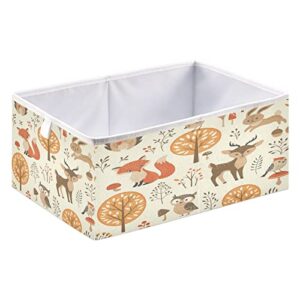 ALAZA Collapsible Storage Cubes Organizer,Autumn Forest Jungle Animal Fox Deer Rabbit Storage Containers Closet Shelf Organizer with Handles for Home Office