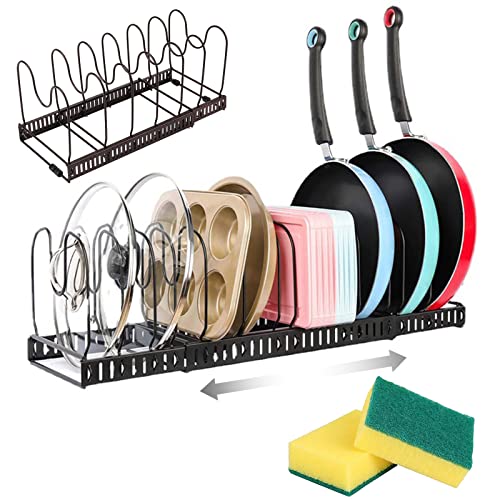 Pots and Pans Organizer,Expandable Pot Rack Organizer for Cabinet,10 Adjustable Compartment for Pot Organizer for Kitchen Cabinet Cookware Baking Frying Rack Bake Ware Storage