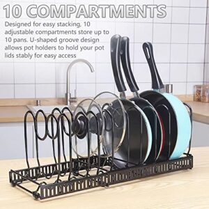 Pots and Pans Organizer,Expandable Pot Rack Organizer for Cabinet,10 Adjustable Compartment for Pot Organizer for Kitchen Cabinet Cookware Baking Frying Rack Bake Ware Storage