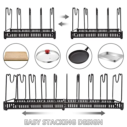 Pots and Pans Organizer,Expandable Pot Rack Organizer for Cabinet,10 Adjustable Compartment for Pot Organizer for Kitchen Cabinet Cookware Baking Frying Rack Bake Ware Storage