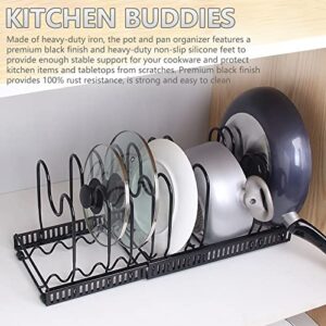 Pots and Pans Organizer,Expandable Pot Rack Organizer for Cabinet,10 Adjustable Compartment for Pot Organizer for Kitchen Cabinet Cookware Baking Frying Rack Bake Ware Storage