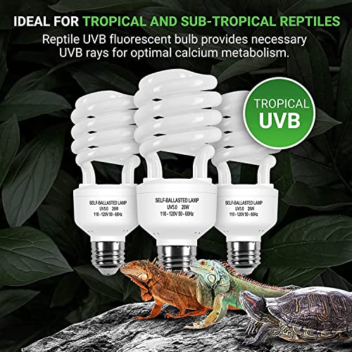 Simple Deluxe 2 Pack Reptile UVA UVB Light 5.0 26W Compact Fluorescent Lamp Light Bulb for Rainforest Tropical Terrarium, Reptiles, Lizard, Turtle, UVB 5.0