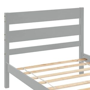 Twin Size Bed Frame, Twin Platform Bed with Headboard and Footboard, Solid Wood Twin Bed for Kids Boys Girls Teens Adults,No Box Spring Needed, Gray