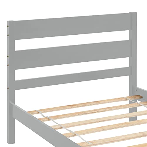 Twin Size Bed Frame, Twin Platform Bed with Headboard and Footboard, Solid Wood Twin Bed for Kids Boys Girls Teens Adults,No Box Spring Needed, Gray