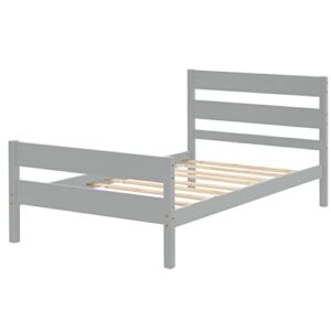 Twin Size Bed Frame, Twin Platform Bed with Headboard and Footboard, Solid Wood Twin Bed for Kids Boys Girls Teens Adults,No Box Spring Needed, Gray