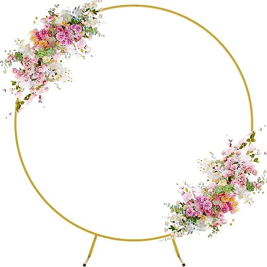 Wokceer Round Backdrop Stand 6.5FT Circle Balloon Arch Frame, Gold Circle Backdrop Stand Metal Wedding Arch Stand for Wedding Birthday Party Bridal Shower Anniversary Ceremony Decoration