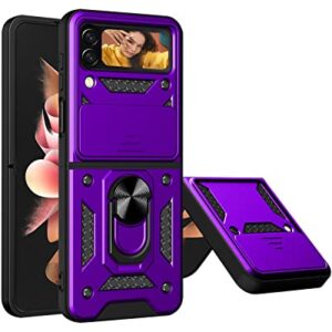 AICase for Samsung Galaxy Z Flip 4 Case, with Ring Kickstand and Camera Cover, Shockproof Flip Phone Case for Galaxy Z Flip 4 5G [Support Magnetic Car Mount], Purple