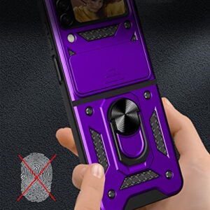 AICase for Samsung Galaxy Z Flip 4 Case, with Ring Kickstand and Camera Cover, Shockproof Flip Phone Case for Galaxy Z Flip 4 5G [Support Magnetic Car Mount], Purple