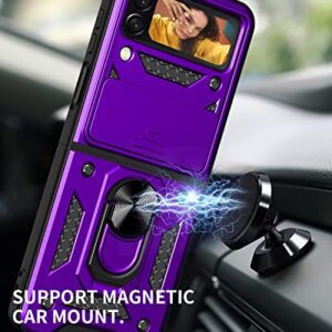 AICase for Samsung Galaxy Z Flip 4 Case, with Ring Kickstand and Camera Cover, Shockproof Flip Phone Case for Galaxy Z Flip 4 5G [Support Magnetic Car Mount], Purple