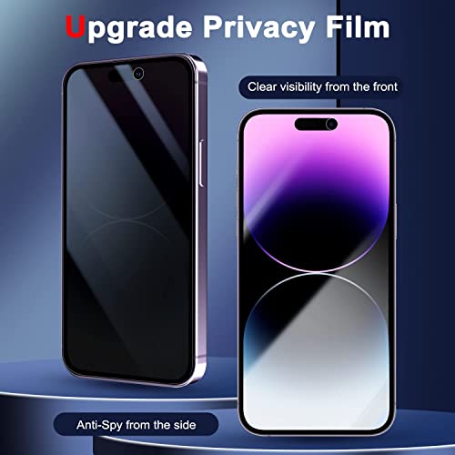 YMHML 2 Pack iPhone 14 Pro Max Privacy Screen Protector + 2 Pack Camera Lens Protector, Anti Spy Tempered Glass Privacy Screen (6.7 Inch), Easy Installation