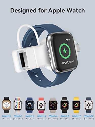 NEWDERY Portable Apple Watch Charger, Wireless Charger for iWatch with USB-A & USB-C Fast Charging Magnetic Cordless Travel Charger for Apple Watch Series 8 7 SE 6 5 4 3 2, White