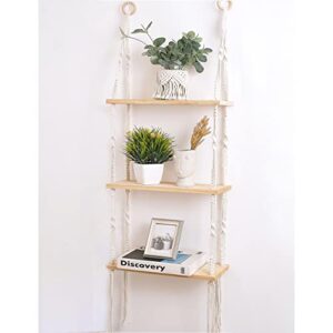 easever hanging shelves boho room decor, 3-tier boho wooden plant shelves, macrame wall hanging storage shelves, boho decor for apartment, bathroom, living room, bedroom