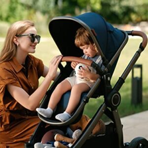 Mompush Ultimate2 Baby Stroller, Premium Convertible Full-Size Bassinet Stroller for Toddler, Newborn Stroller with Reversible Seat, One Hand Recline Pushchair Pram, Car Seat Adapter Included Black