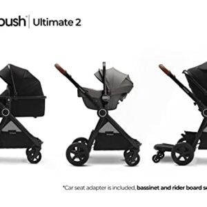 Mompush Ultimate2 Baby Stroller, Premium Convertible Full-Size Bassinet Stroller for Toddler, Newborn Stroller with Reversible Seat, One Hand Recline Pushchair Pram, Car Seat Adapter Included Black