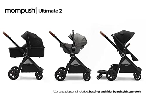 Mompush Ultimate2 Baby Stroller, Premium Convertible Full-Size Bassinet Stroller for Toddler, Newborn Stroller with Reversible Seat, One Hand Recline Pushchair Pram, Car Seat Adapter Included Black