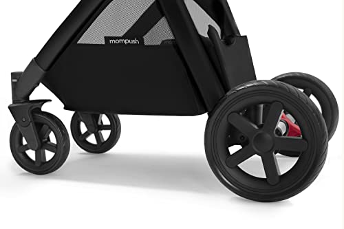 Mompush Ultimate2 Baby Stroller, Premium Convertible Full-Size Bassinet Stroller for Toddler, Newborn Stroller with Reversible Seat, One Hand Recline Pushchair Pram, Car Seat Adapter Included Black