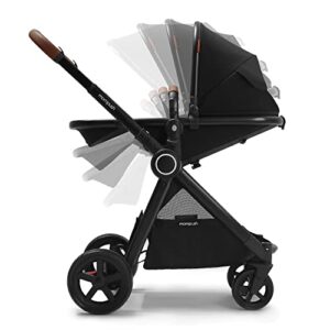 Mompush Ultimate2 Baby Stroller, Premium Convertible Full-Size Bassinet Stroller for Toddler, Newborn Stroller with Reversible Seat, One Hand Recline Pushchair Pram, Car Seat Adapter Included Black