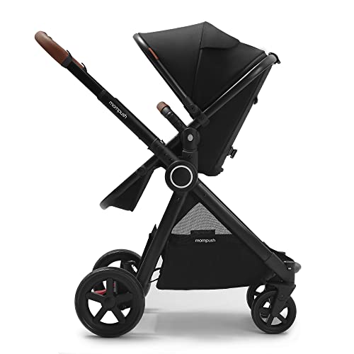 Mompush Ultimate2 Baby Stroller, Premium Convertible Full-Size Bassinet Stroller for Toddler, Newborn Stroller with Reversible Seat, One Hand Recline Pushchair Pram, Car Seat Adapter Included Black