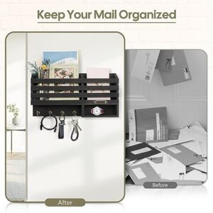 FifthQuarter Key Holder for Wall: Easy Mounted Key Rack and Mail Organizer with Store Shelf and Four Sturdy Keys Hooks Decor in Kitchen|Farmhouse|Entryway|Mudroom (Black)