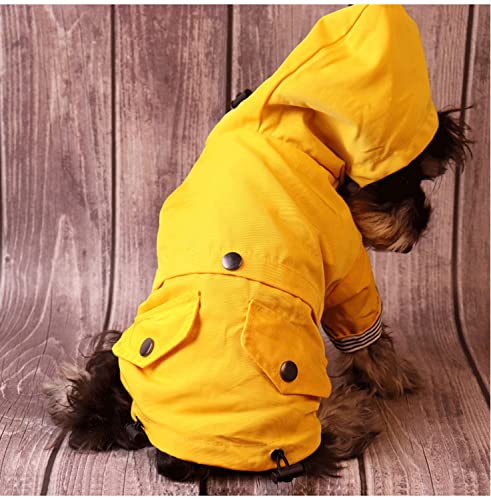 Dog Raincoat Jacket with Zip up Yellow rain Coat Hoodie Water Resistant Stylish Dog Raincoats (Small,Yellow)