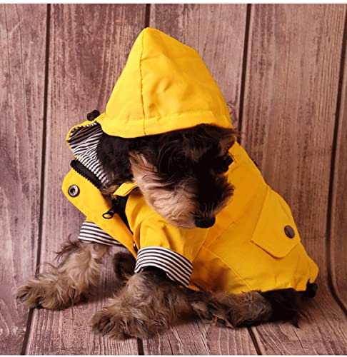 Dog Raincoat Jacket with Zip up Yellow rain Coat Hoodie Water Resistant Stylish Dog Raincoats (Small,Yellow)